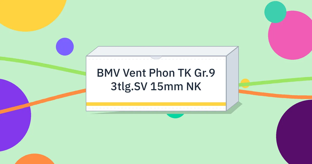 Symbolbild: Packung mit der Aufschrift BMV Vent Phon TK Gr.9 3tlg.SV 15mm NK (PZN 18385360) – Verfügbarkeit und Bezug in Apotheken in Frankfurt am Main