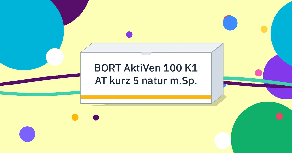 Symbolbild: Packung mit der Aufschrift BORT AktiVen 100 K1 AT kurz 5 natur m.Sp. (PZN 13736501) – Verfügbarkeit und Bezug in Apotheken in Frankfurt am Main