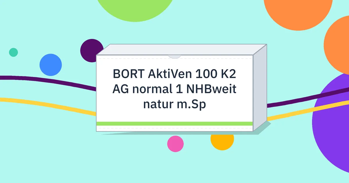 Symbolbild: Packung mit der Aufschrift BORT AktiVen 100 K2 AG normal 1 NHBweit natur m.Sp (PZN 13730450) – Verfügbarkeit und Bezug in Apotheken in Frankfurt am Main