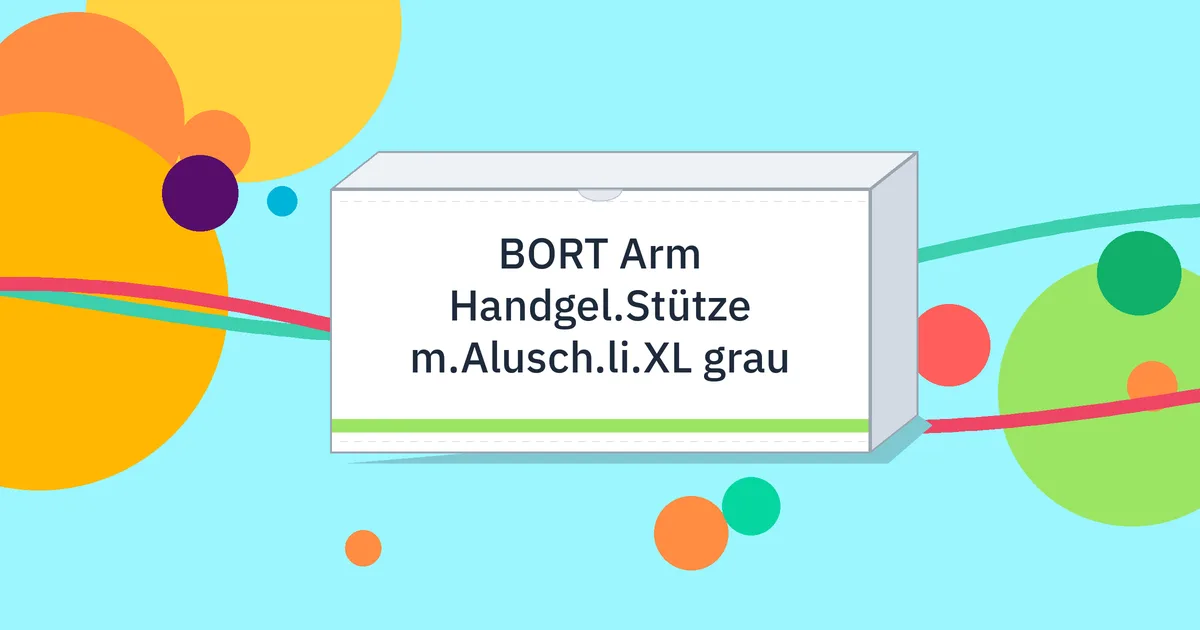Symbolbild: Packung mit der Aufschrift BORT Arm Handgel.Stütze m.Alusch.li.XL grau (PZN 17843286) – Verfügbarkeit und Bezug in Apotheken in Frankfurt am Main