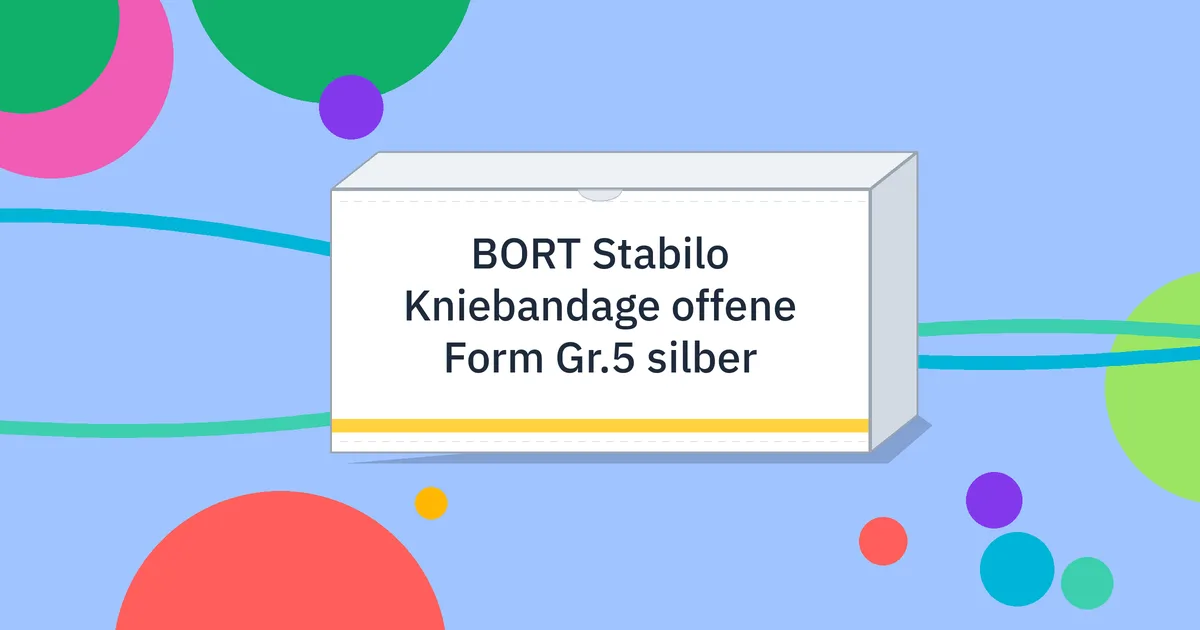 Symbolbild: Packung mit der Aufschrift BORT Stabilo Kniebandage offene Form Gr.5 silber (PZN 15257035) – Verfügbarkeit und Bezug in Apotheken in Frankfurt am Main