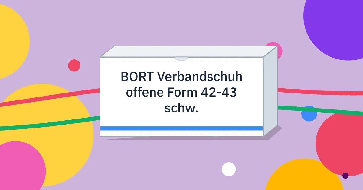 Symbolbild: Packung mit der Aufschrift BORT Verbandschuh offene Form 42-43 schw. (PZN 07670258) – Verfügbarkeit und Bezug in Apotheken in Frankfurt am Main