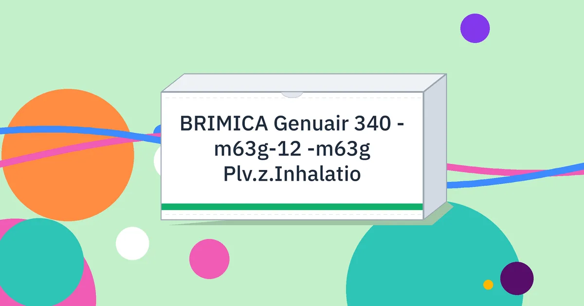 Symbolbild: Packung mit der Aufschrift BRIMICA Genuair 340 -m63g-12 -m63g Plv.z.Inhalatio (PZN 14328158) – Verfügbarkeit und Bezug in Apotheken in Frankfurt am Main