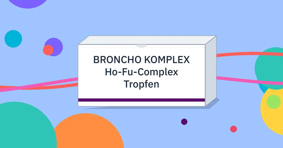 Symbolbild: Packung mit der Aufschrift BRONCHO KOMPLEX Ho-Fu-Complex Tropfen (PZN 01742212) – Verfügbarkeit und Bezug in Apotheken in Frankfurt am Main