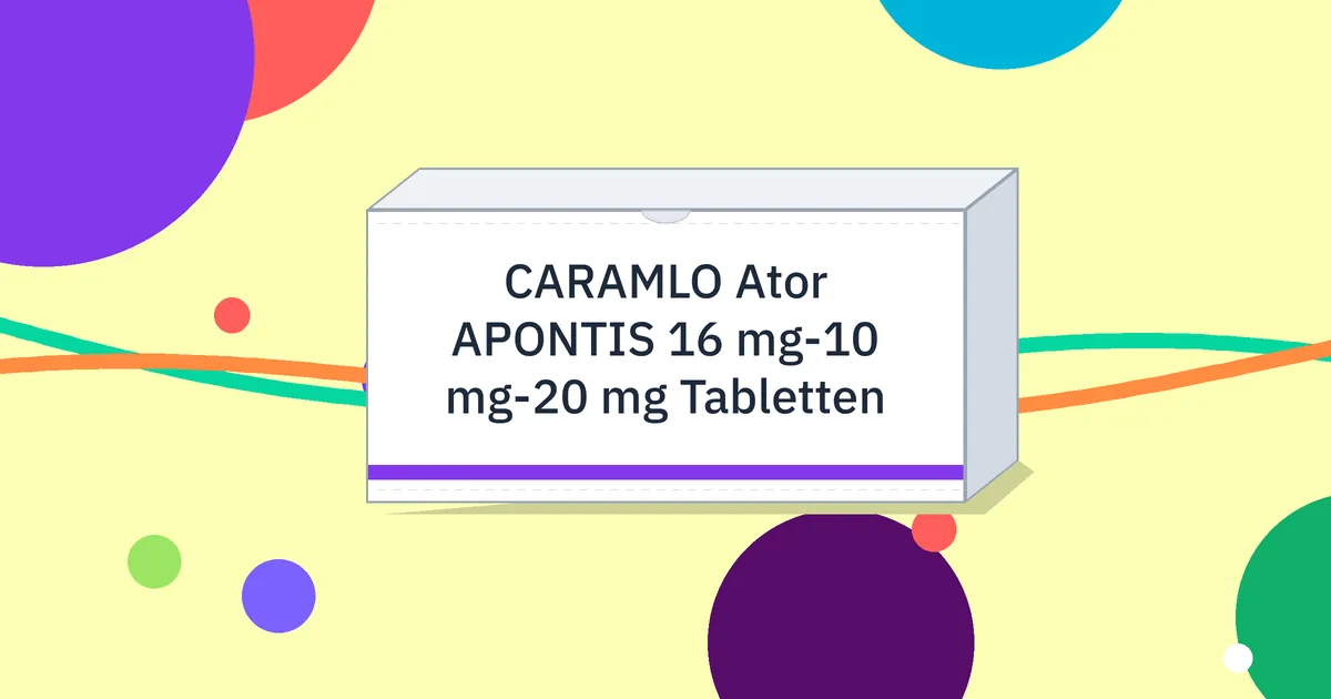 Symbolbild: Packung mit der Aufschrift CARAMLO Ator APONTIS 16 mg-10 mg-20 mg Tabletten (PZN 19182191) – Verfügbarkeit und Bezug in Apotheken in Frankfurt am Main