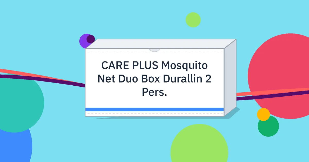 Symbolbild: Packung mit der Aufschrift CARE PLUS Mosquito Net Duo Box Durallin 2 Pers. (PZN 11170219) – Verfügbarkeit und Bezug in Apotheken in Frankfurt am Main