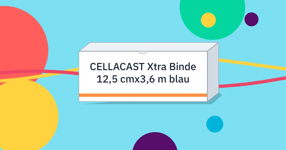 Symbolbild: Packung mit der Aufschrift CELLACAST Xtra Binde 12,5 cmx3,6 m blau (PZN 14252521) – Verfügbarkeit und Bezug in Apotheken in Frankfurt am Main