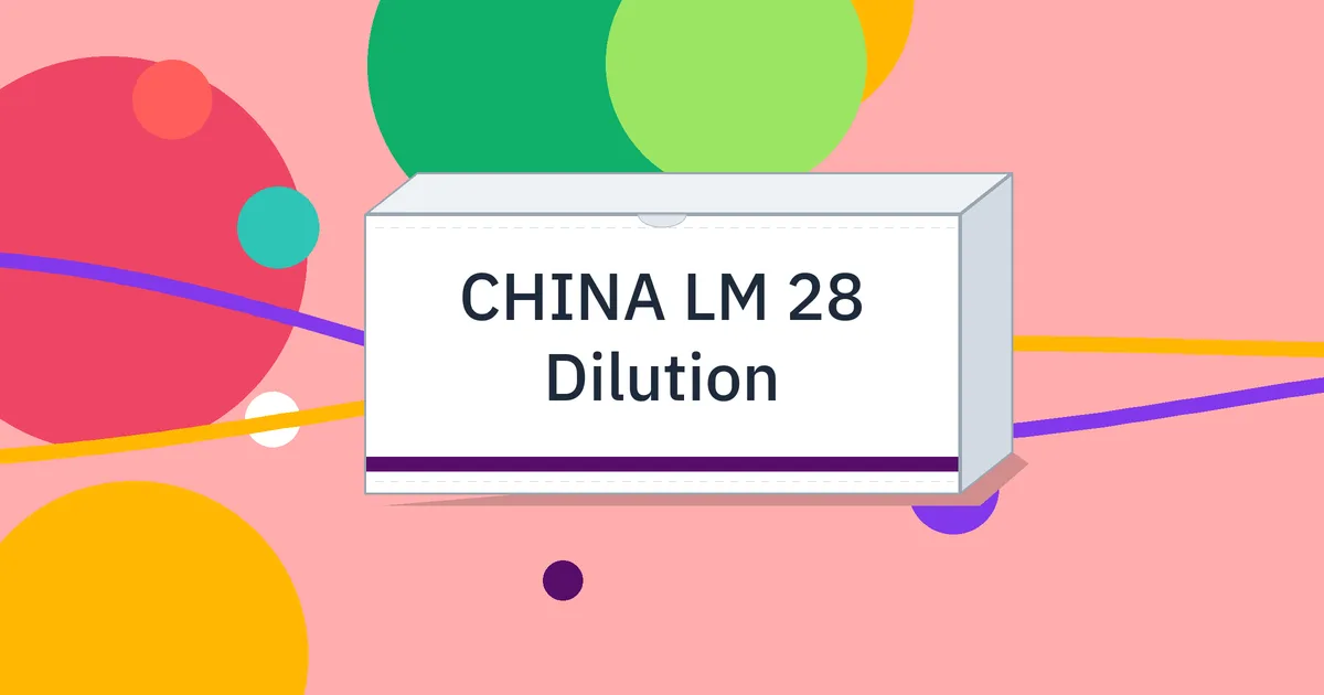 Symbolbild: Packung mit der Aufschrift CHINA LM 28 Dilution (PZN 12814009) – Verfügbarkeit und Bezug in Apotheken in Frankfurt am Main