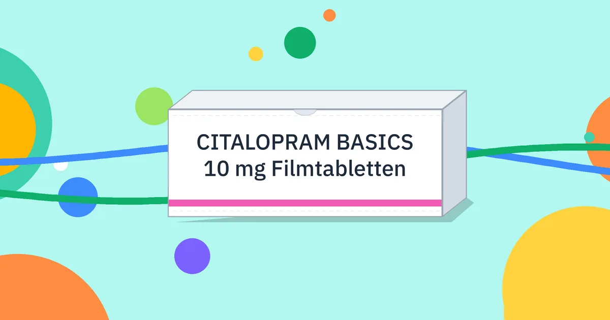 Symbolbild: Packung mit der Aufschrift CITALOPRAM BASICS 10 mg Filmtabletten (PZN 04082041) – Verfügbarkeit und Bezug in Apotheken in Frankfurt am Main