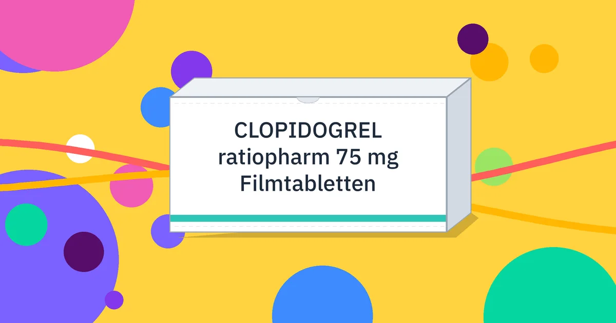 Symbolbild: Packung mit der Aufschrift CLOPIDOGREL ratiopharm 75 mg Filmtabletten (PZN 10946310) – Verfügbarkeit und Bezug in Apotheken in Frankfurt am Main