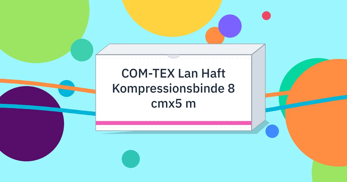 Symbolbild: Packung mit der Aufschrift COM-TEX Lan Haft Kompressionsbinde 8 cmx5 m (PZN 04723020) – Verfügbarkeit und Bezug in Apotheken in Frankfurt am Main
