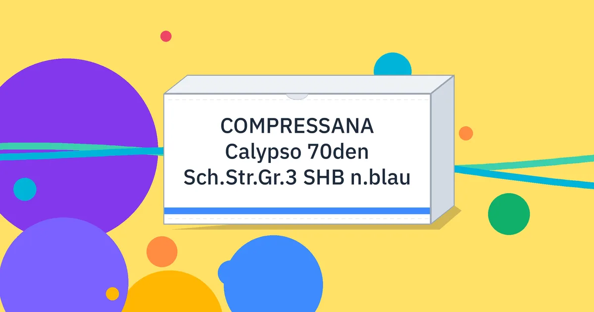 Symbolbild: Packung mit der Aufschrift COMPRESSANA Calypso 70den Sch.Str.Gr.3 SHB n.blau (PZN 08910948) – Verfügbarkeit und Bezug in Apotheken in Frankfurt am Main
