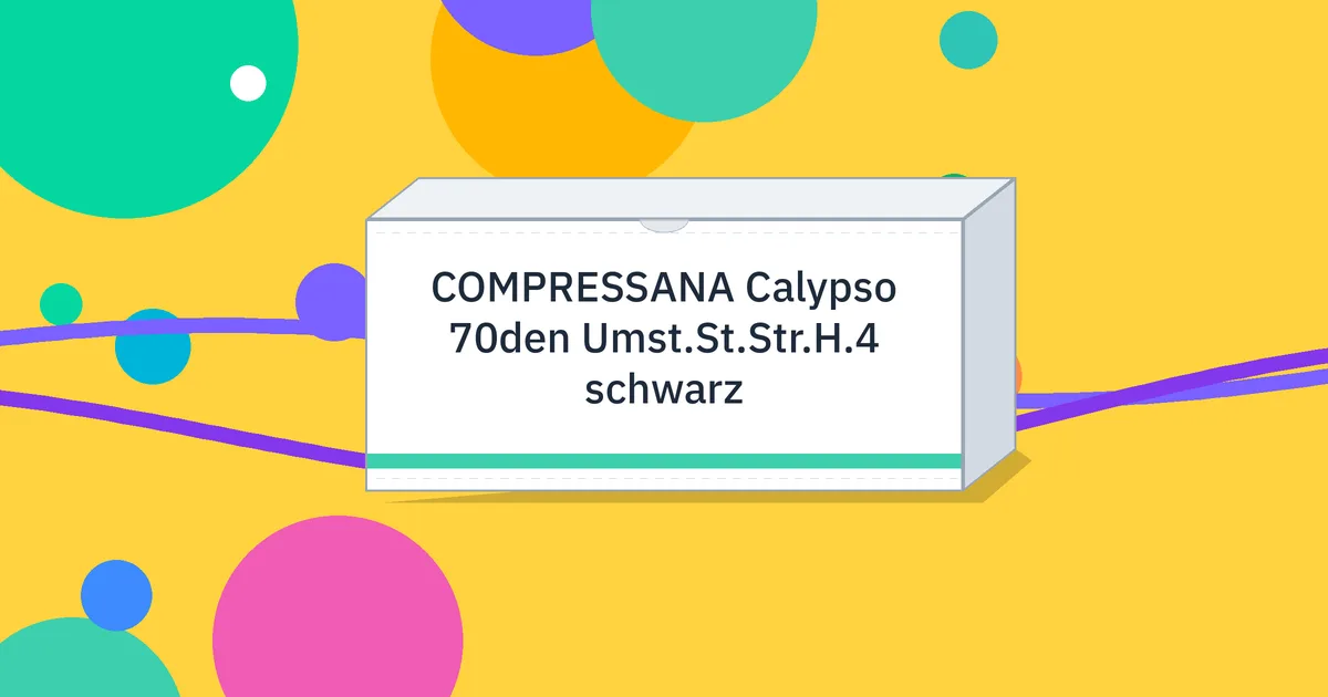 Symbolbild: Packung mit der Aufschrift COMPRESSANA Calypso 70den Umst.St.Str.H.4 schwarz (PZN 07719266) – Verfügbarkeit und Bezug in Apotheken in Frankfurt am Main