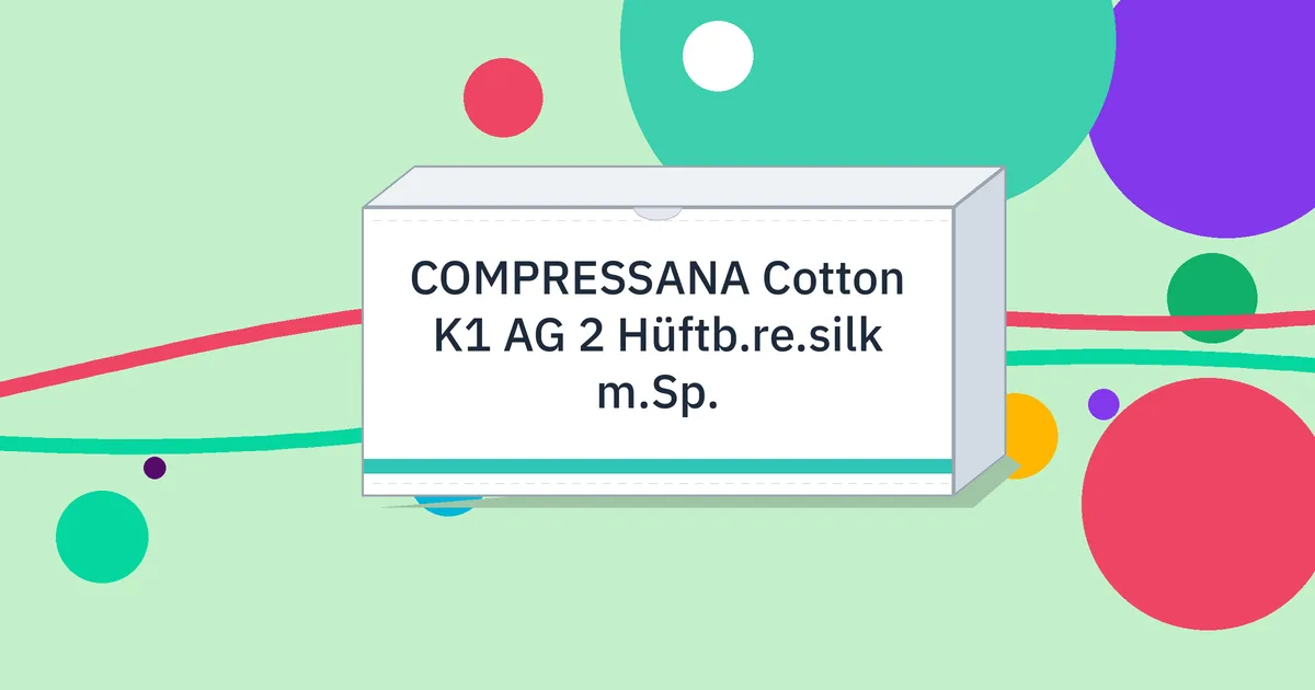 Symbolbild: Packung mit der Aufschrift COMPRESSANA Cotton K1 AG 2 Hüftb.re.silk m.Sp. (PZN 12980340) – Verfügbarkeit und Bezug in Apotheken in Frankfurt am Main