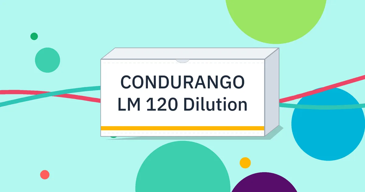 Symbolbild: Packung mit der Aufschrift CONDURANGO LM 120 Dilution (PZN 13450012) – Verfügbarkeit und Bezug in Apotheken in Frankfurt am Main