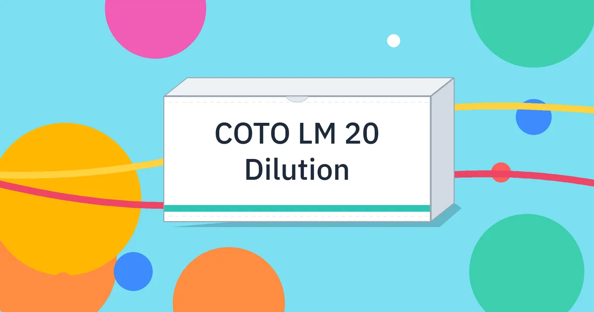 Symbolbild: Packung mit der Aufschrift COTO LM 20 Dilution (PZN 13455475) – Verfügbarkeit und Bezug in Apotheken in Frankfurt am Main