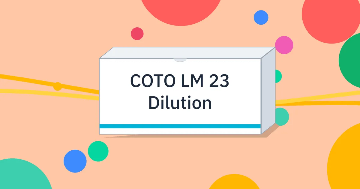 Symbolbild: Packung mit der Aufschrift COTO LM 23 Dilution (PZN 13455506) – Verfügbarkeit und Bezug in Apotheken in Frankfurt am Main