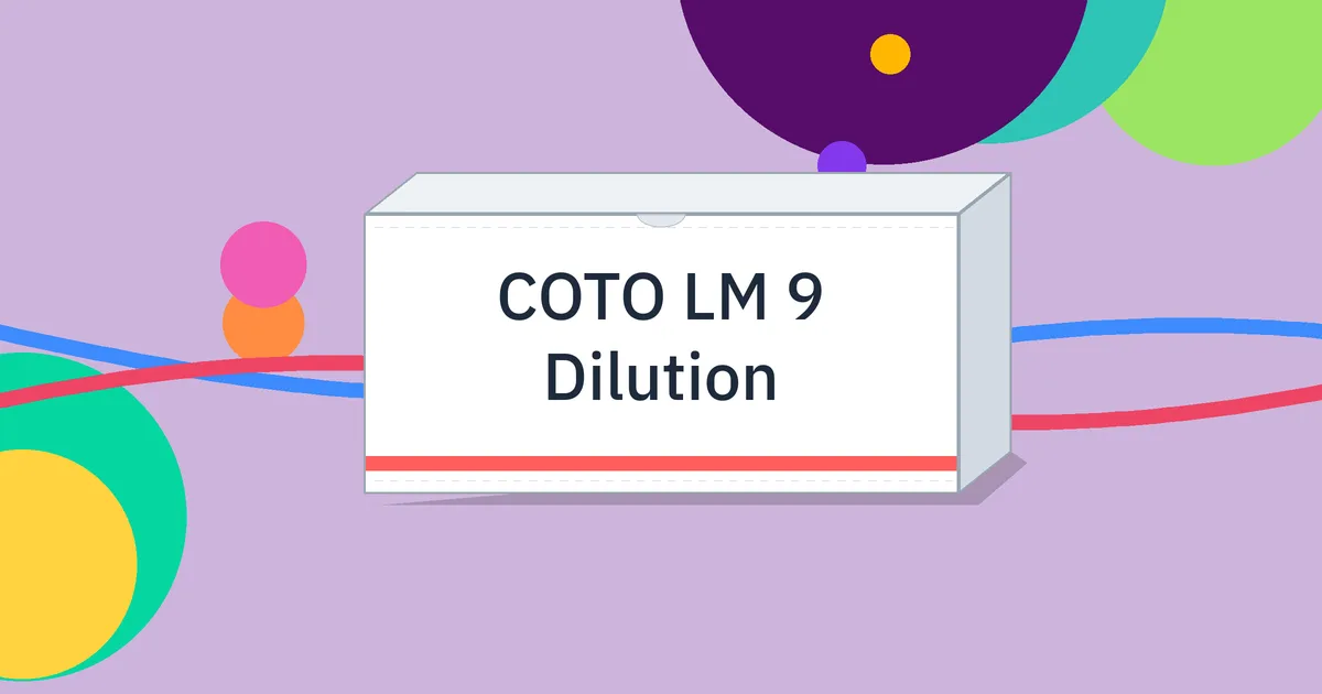 Symbolbild: Packung mit der Aufschrift COTO LM 9 Dilution (PZN 13455328) – Verfügbarkeit und Bezug in Apotheken in Frankfurt am Main