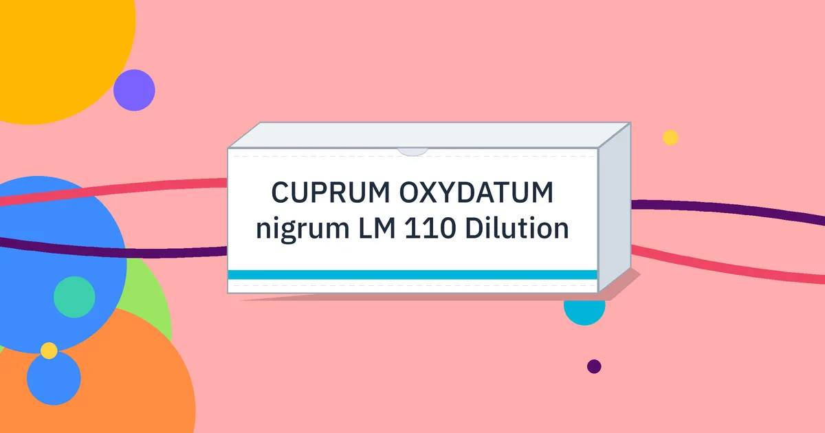 Symbolbild: Packung mit der Aufschrift CUPRUM OXYDATUM nigrum LM 110 Dilution (PZN 13458953) – Verfügbarkeit und Bezug in Apotheken in Frankfurt am Main