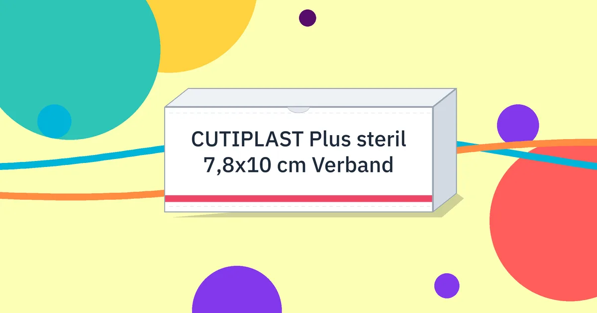 Symbolbild: Packung mit der Aufschrift CUTIPLAST Plus steril 7,8x10 cm Verband (PZN 17451511) – Verfügbarkeit und Bezug in Apotheken in Frankfurt am Main