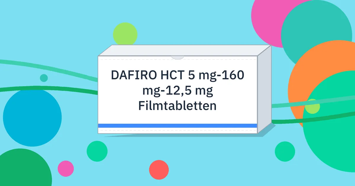 Symbolbild: Packung mit der Aufschrift DAFIRO HCT 5 mg-160 mg-12,5 mg Filmtabletten (PZN 11873352) – Verfügbarkeit und Bezug in Apotheken in Frankfurt am Main