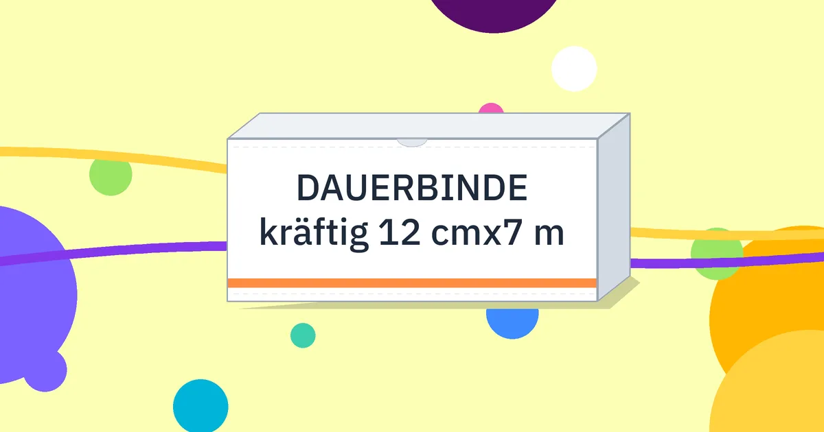 Symbolbild: Packung mit der Aufschrift DAUERBINDE kräftig 12 cmx7 m (PZN 11382358) – Verfügbarkeit und Bezug in Apotheken in Frankfurt am Main