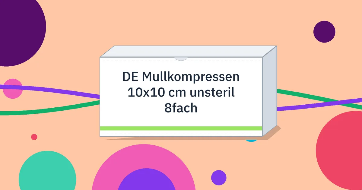 Symbolbild: Packung mit der Aufschrift DE Mullkompressen 10x10 cm unsteril 8fach (PZN 03229051) – Verfügbarkeit und Bezug in Apotheken in Frankfurt am Main