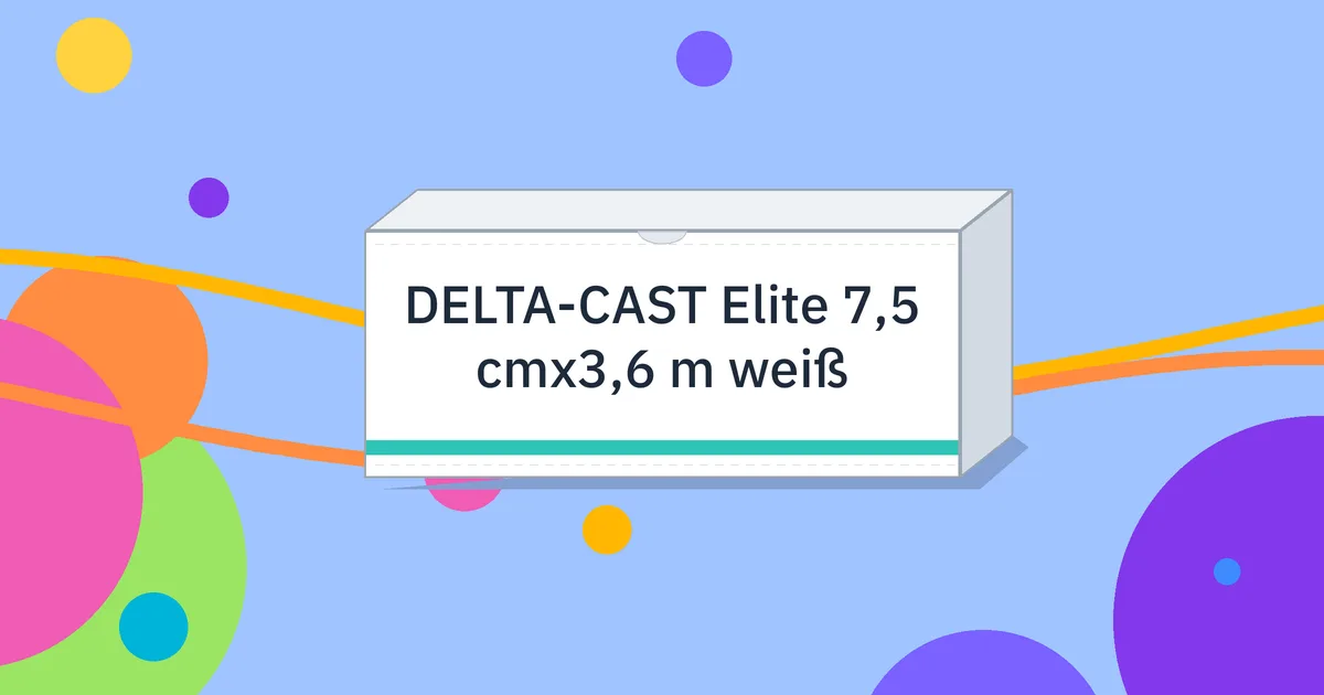 Symbolbild: Packung mit der Aufschrift DELTA-CAST Elite 7,5 cmx3,6 m weiß (PZN 07504703) – Verfügbarkeit und Bezug in Apotheken in Frankfurt am Main