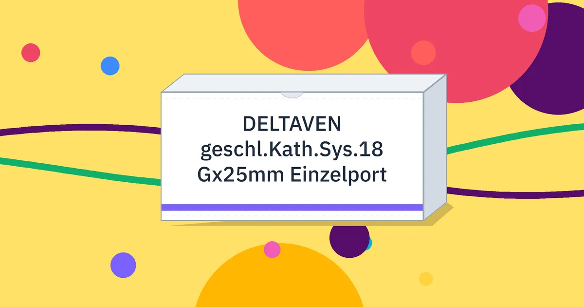 Symbolbild: Packung mit der Aufschrift DELTAVEN geschl.Kath.Sys.18 Gx25mm Einzelport (PZN 13976961) – Verfügbarkeit und Bezug in Apotheken in Frankfurt am Main