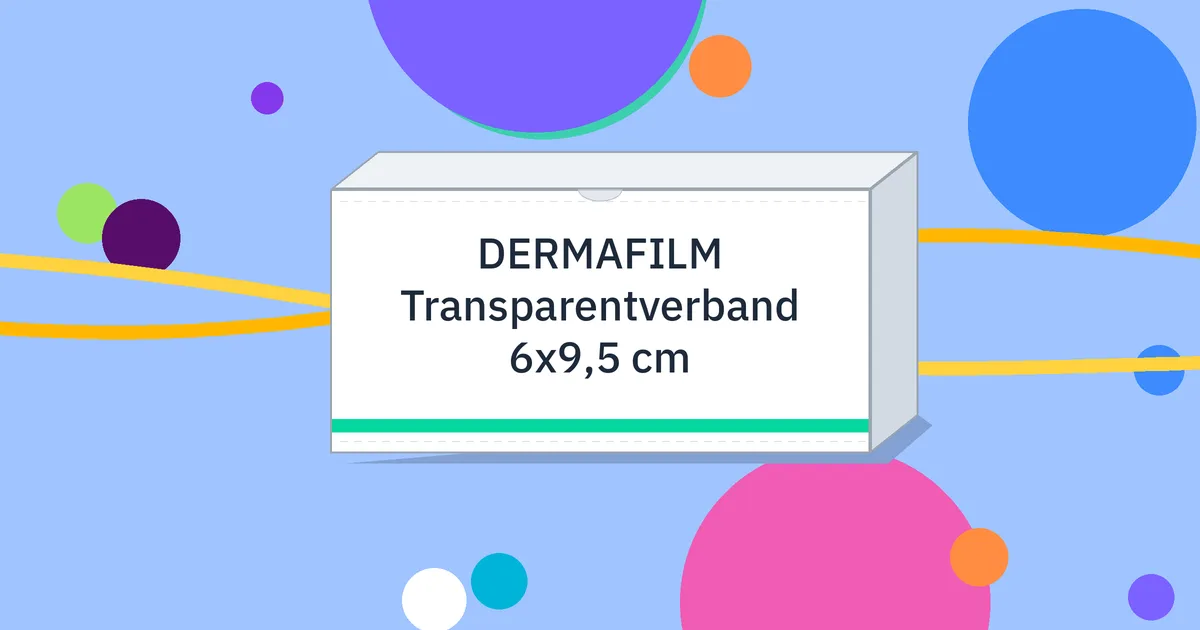 Symbolbild: Packung mit der Aufschrift DERMAFILM Transparentverband 6x9,5 cm (PZN 17610688) – Verfügbarkeit und Bezug in Apotheken in Frankfurt am Main