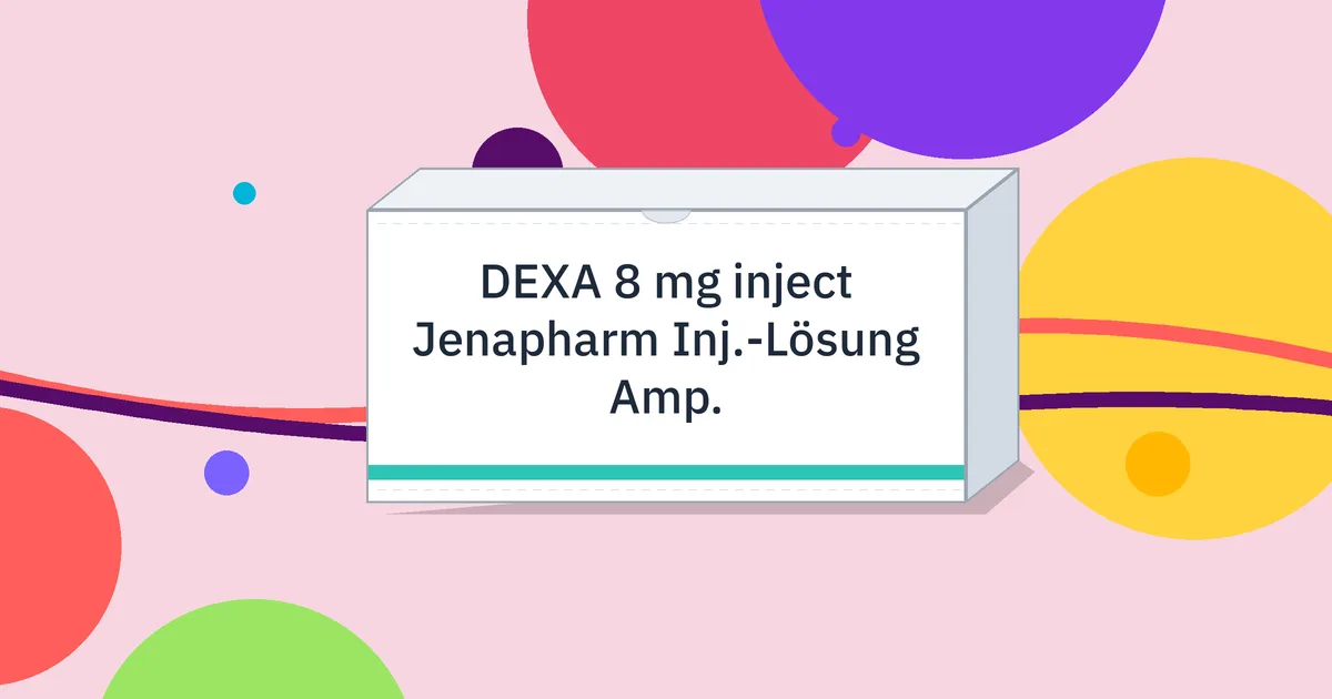 Symbolbild: Packung mit der Aufschrift DEXA 8 mg inject Jenapharm Inj.-Lösung Amp. (PZN 08704373) – Verfügbarkeit und Bezug in Apotheken in Frankfurt am Main