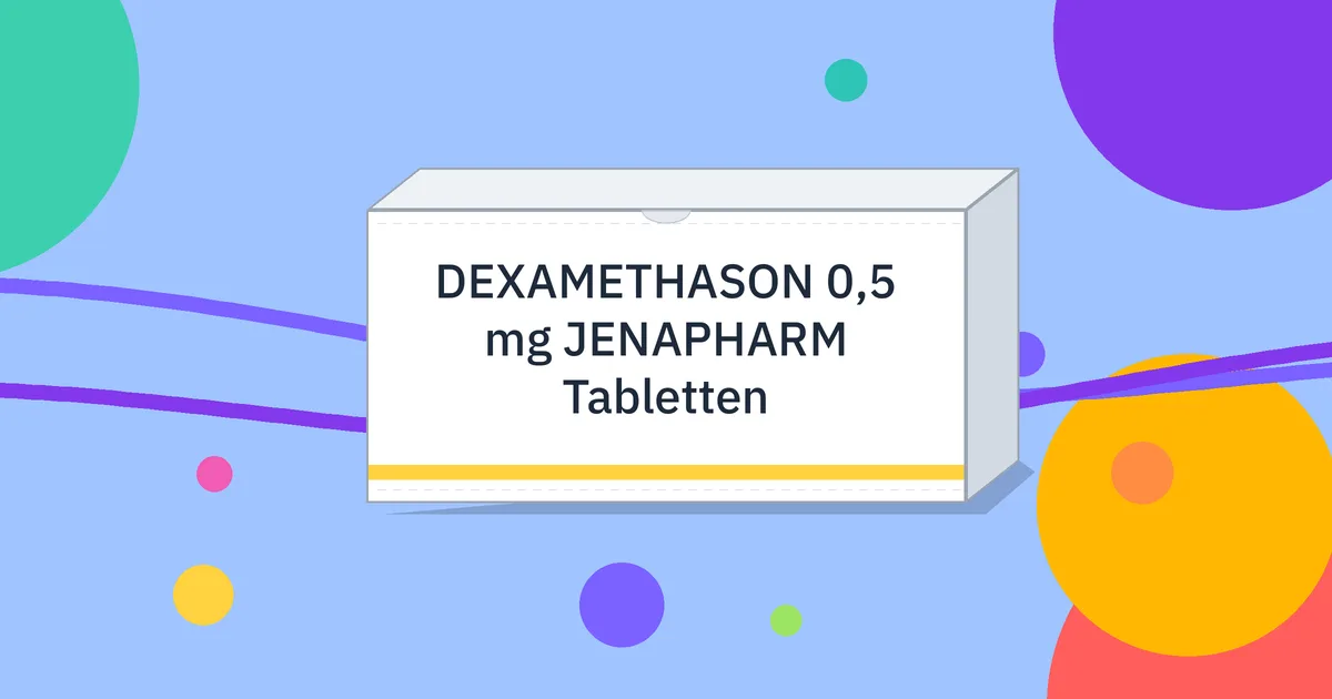 Symbolbild: Packung mit der Aufschrift DEXAMETHASON 0,5 mg JENAPHARM Tabletten (PZN 06342894) – Verfügbarkeit und Bezug in Apotheken in Frankfurt am Main