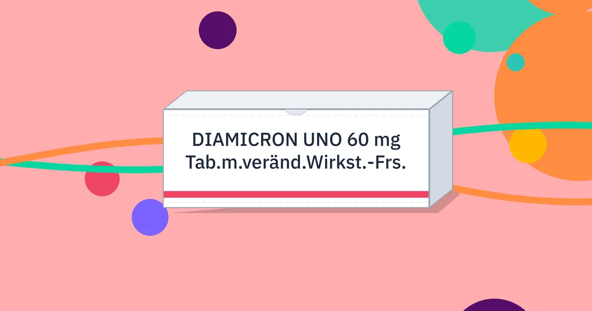 Symbolbild: Packung mit der Aufschrift DIAMICRON UNO 60 mg Tab.m.veränd.Wirkst.-Frs. (PZN 19290064) – Verfügbarkeit und Bezug in Apotheken in Frankfurt am Main