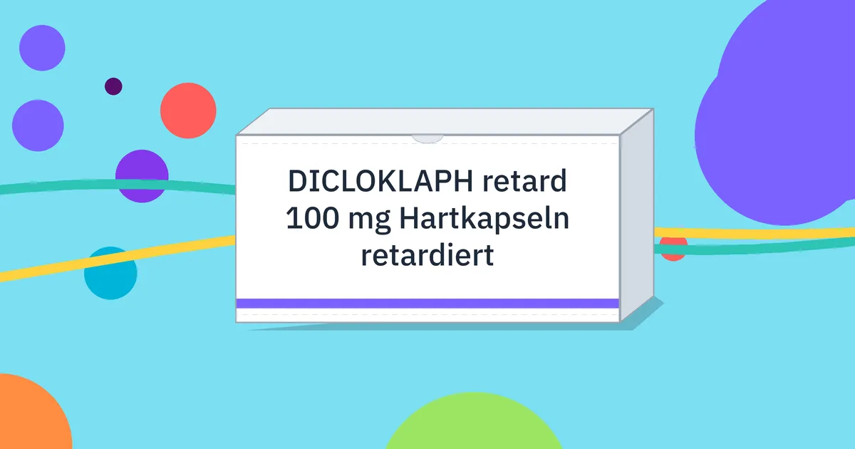 Symbolbild: Packung mit der Aufschrift DICLOKLAPH retard 100 mg Hartkapseln retardiert (PZN 18493730) – Verfügbarkeit und Bezug in Apotheken in Frankfurt am Main