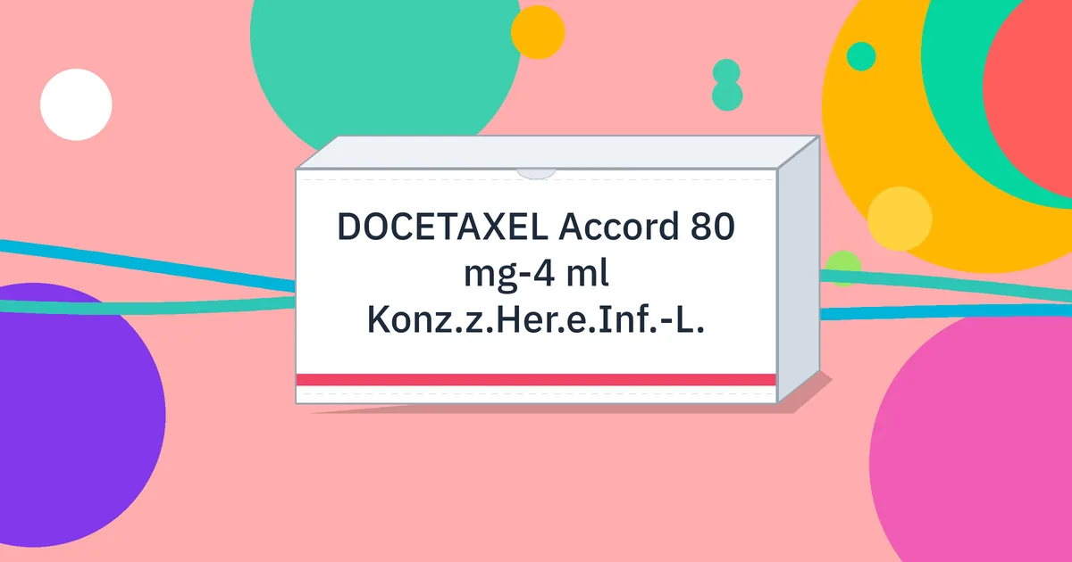 Symbolbild: Packung mit der Aufschrift DOCETAXEL Accord 80 mg-4 ml Konz.z.Her.e.Inf.-L. (PZN 19963422) – Verfügbarkeit und Bezug in Apotheken in Frankfurt am Main