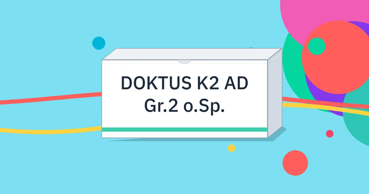 Symbolbild: Packung mit der Aufschrift DOKTUS K2 AD Gr.2 o.Sp. (PZN 03308589) – Verfügbarkeit und Bezug in Apotheken in Frankfurt am Main
