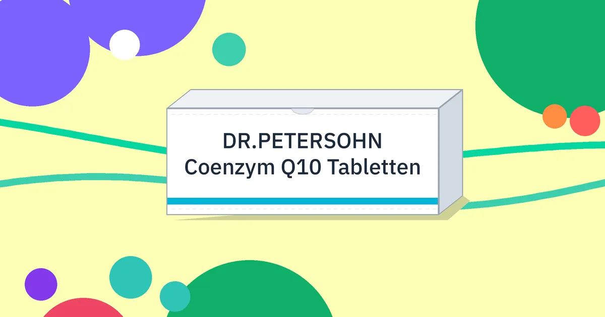 Symbolbild: Packung mit der Aufschrift DR.PETERSOHN Coenzym Q10 Tabletten (PZN 20897914) – Verfügbarkeit und Bezug in Apotheken in Frankfurt am Main
