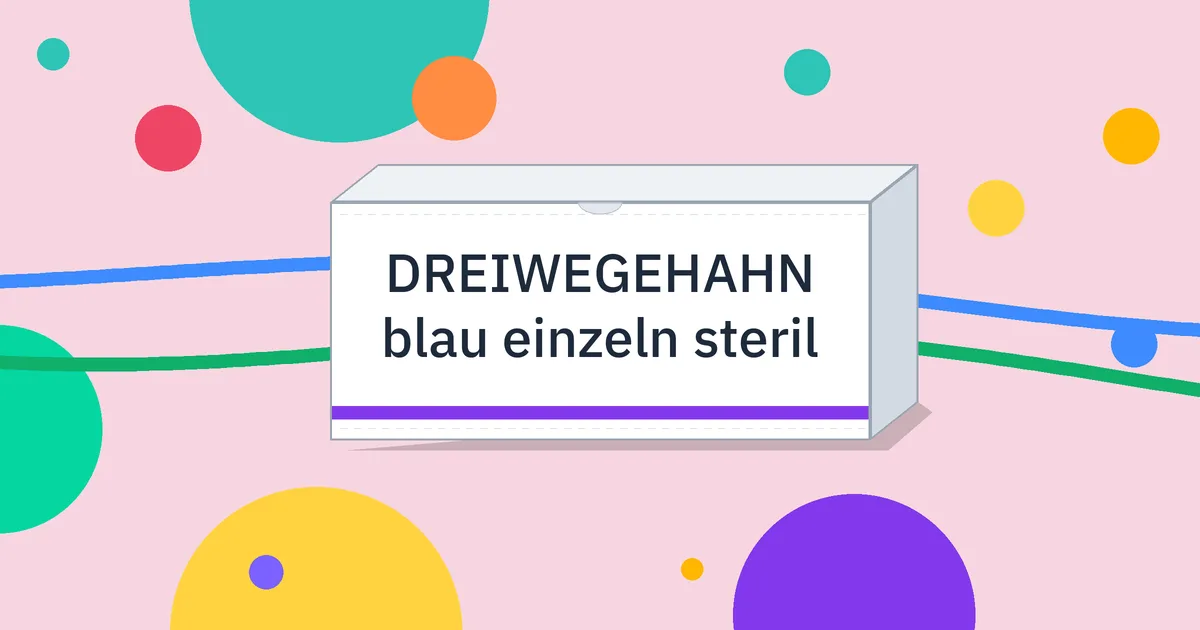 Symbolbild: Packung mit der Aufschrift DREIWEGEHAHN blau einzeln steril (PZN 03924012) – Verfügbarkeit und Bezug in Apotheken in Frankfurt am Main