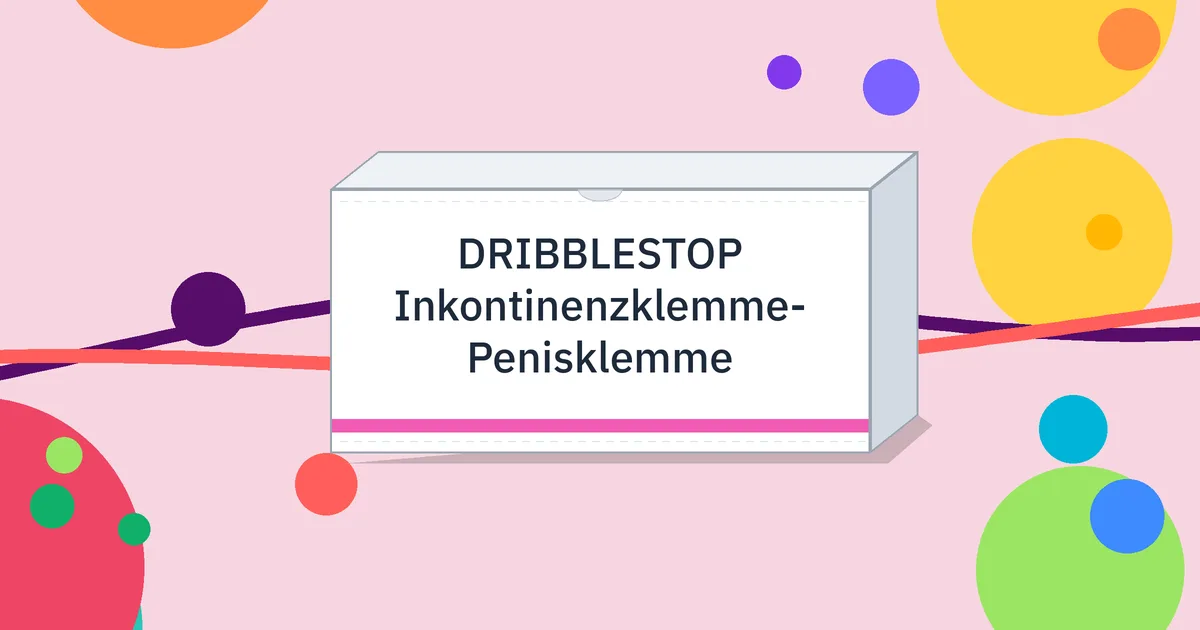 Symbolbild: Packung mit der Aufschrift DRIBBLESTOP Inkontinenzklemme-Penisklemme (PZN 17588061) – Verfügbarkeit und Bezug in Apotheken in Frankfurt am Main