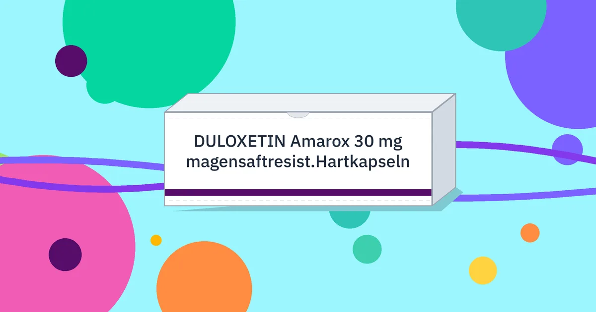 Symbolbild: Packung mit der Aufschrift DULOXETIN Amarox 30 mg magensaftresist.Hartkapseln (PZN 17932297) – Verfügbarkeit und Bezug in Apotheken in Frankfurt am Main