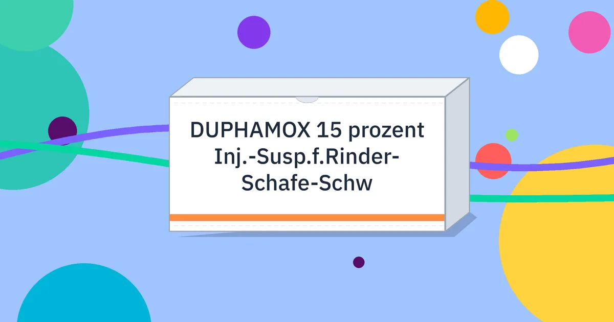Symbolbild: Packung mit der Aufschrift DUPHAMOX 15 prozent Inj.-Susp.f.Rinder-Schafe-Schw (PZN 07725775) – Verfügbarkeit und Bezug in Apotheken in Frankfurt am Main