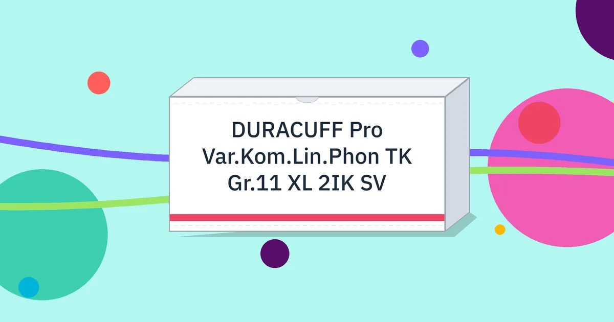 Symbolbild: Packung mit der Aufschrift DURACUFF Pro Var.Kom.Lin.Phon TK Gr.11 XL 2IK SV (PZN 19245796) – Verfügbarkeit und Bezug in Apotheken in Frankfurt am Main