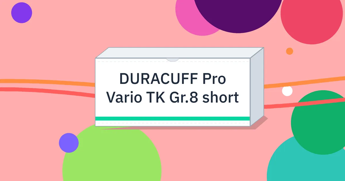 Symbolbild: Packung mit der Aufschrift DURACUFF Pro Vario TK Gr.8 short (PZN 19244130) – Verfügbarkeit und Bezug in Apotheken in Frankfurt am Main