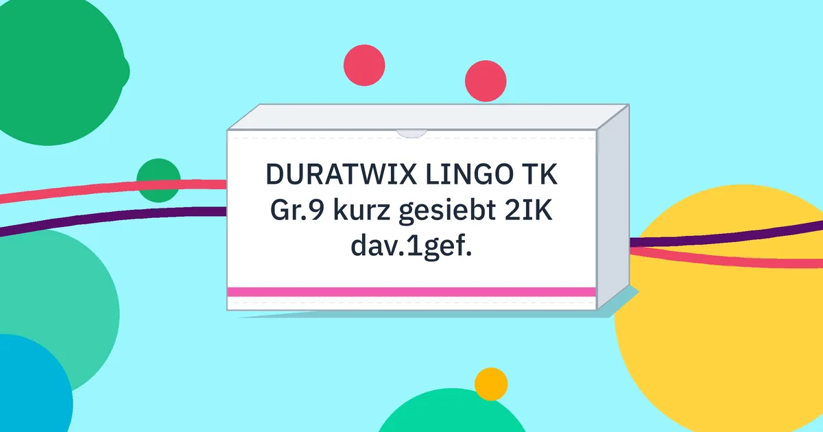 Symbolbild: Packung mit der Aufschrift DURATWIX LINGO TK Gr.9 kurz gesiebt 2IK dav.1gef. (PZN 06970047) – Verfügbarkeit und Bezug in Apotheken in Frankfurt am Main
