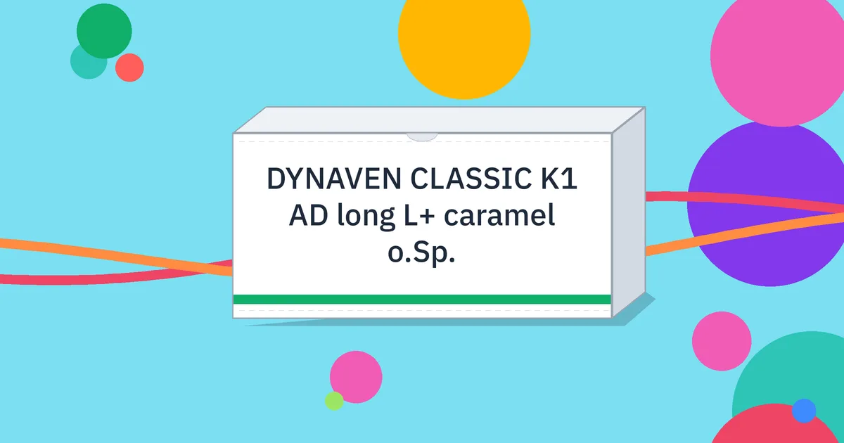 Symbolbild: Packung mit der Aufschrift DYNAVEN CLASSIC K1 AD long L+ caramel o.Sp. (PZN 18414446) – Verfügbarkeit und Bezug in Apotheken in Frankfurt am Main