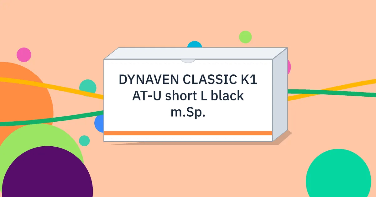 Symbolbild: Packung mit der Aufschrift DYNAVEN CLASSIC K1 AT-U short L black m.Sp. (PZN 18416847) – Verfügbarkeit und Bezug in Apotheken in Frankfurt am Main