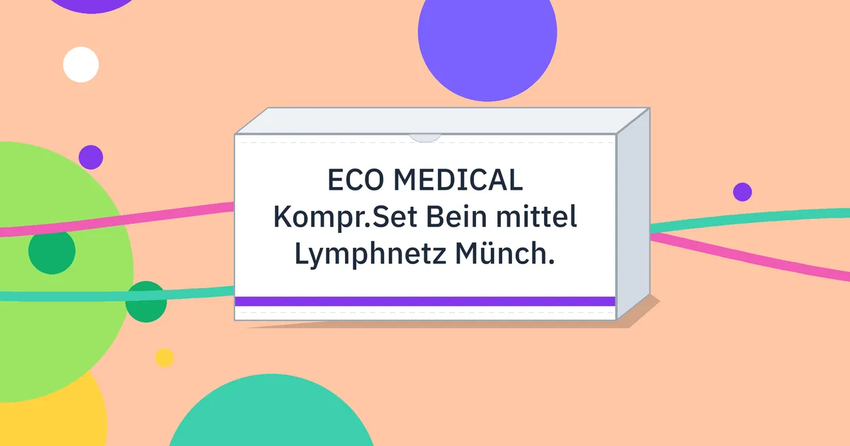 Symbolbild: Packung mit der Aufschrift ECO MEDICAL Kompr.Set Bein mittel Lymphnetz Münch. (PZN 18834852) – Verfügbarkeit und Bezug in Apotheken in Frankfurt am Main