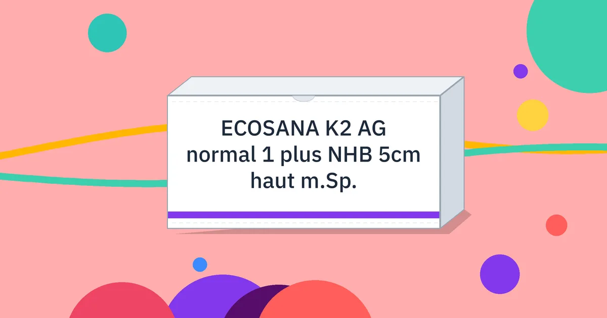 Symbolbild: Packung mit der Aufschrift ECOSANA K2 AG normal 1 plus NHB 5cm haut m.Sp. (PZN 01387202) – Verfügbarkeit und Bezug in Apotheken in Frankfurt am Main