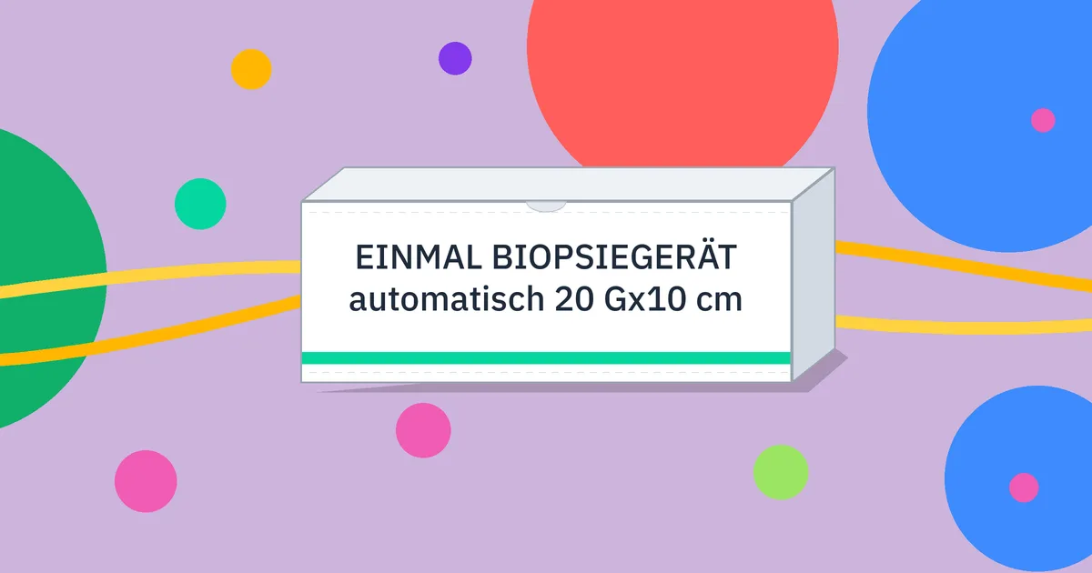 Symbolbild: Packung mit der Aufschrift EINMAL BIOPSIEGERÄT automatisch 20 Gx10 cm (PZN 11105127) – Verfügbarkeit und Bezug in Apotheken in Frankfurt am Main