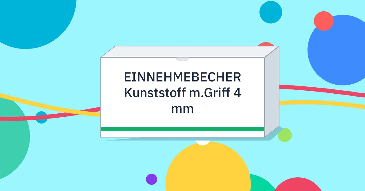Symbolbild: Packung mit der Aufschrift EINNEHMEBECHER Kunststoff m.Griff 4 mm (PZN 04664613) – Verfügbarkeit und Bezug in Apotheken in Frankfurt am Main